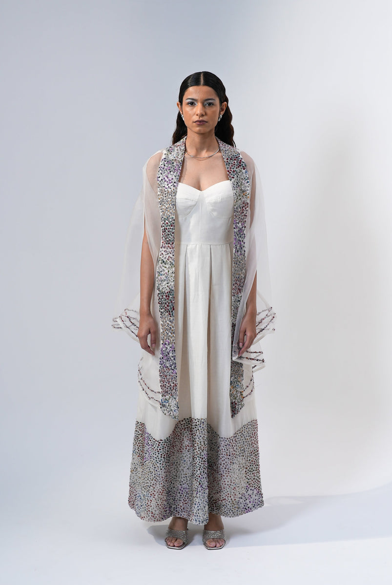 Circular Cape - Multi Color Embroidery on White – Paiwand